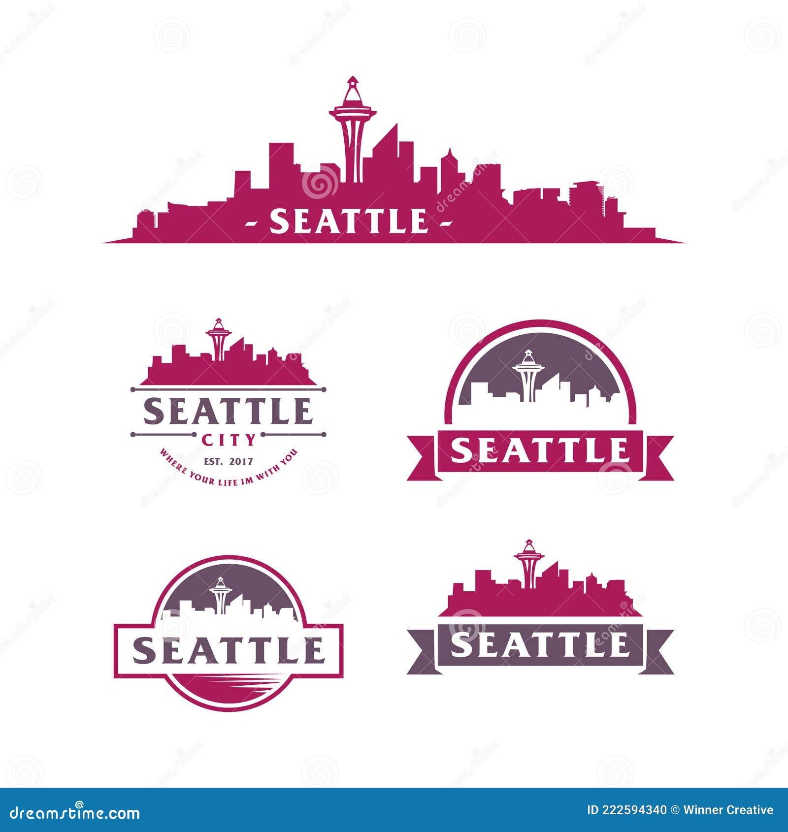 Seattle Skyline Logo. Seattle Cityscape and Landmarks Silhouette Vector ...