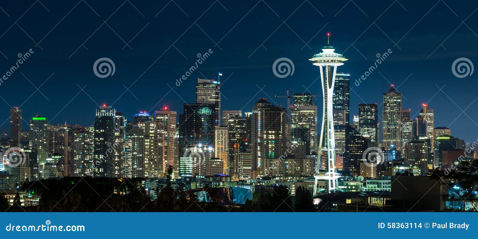 Seattle Skyline at Night stock photo. Image of park, seattle - 58363114