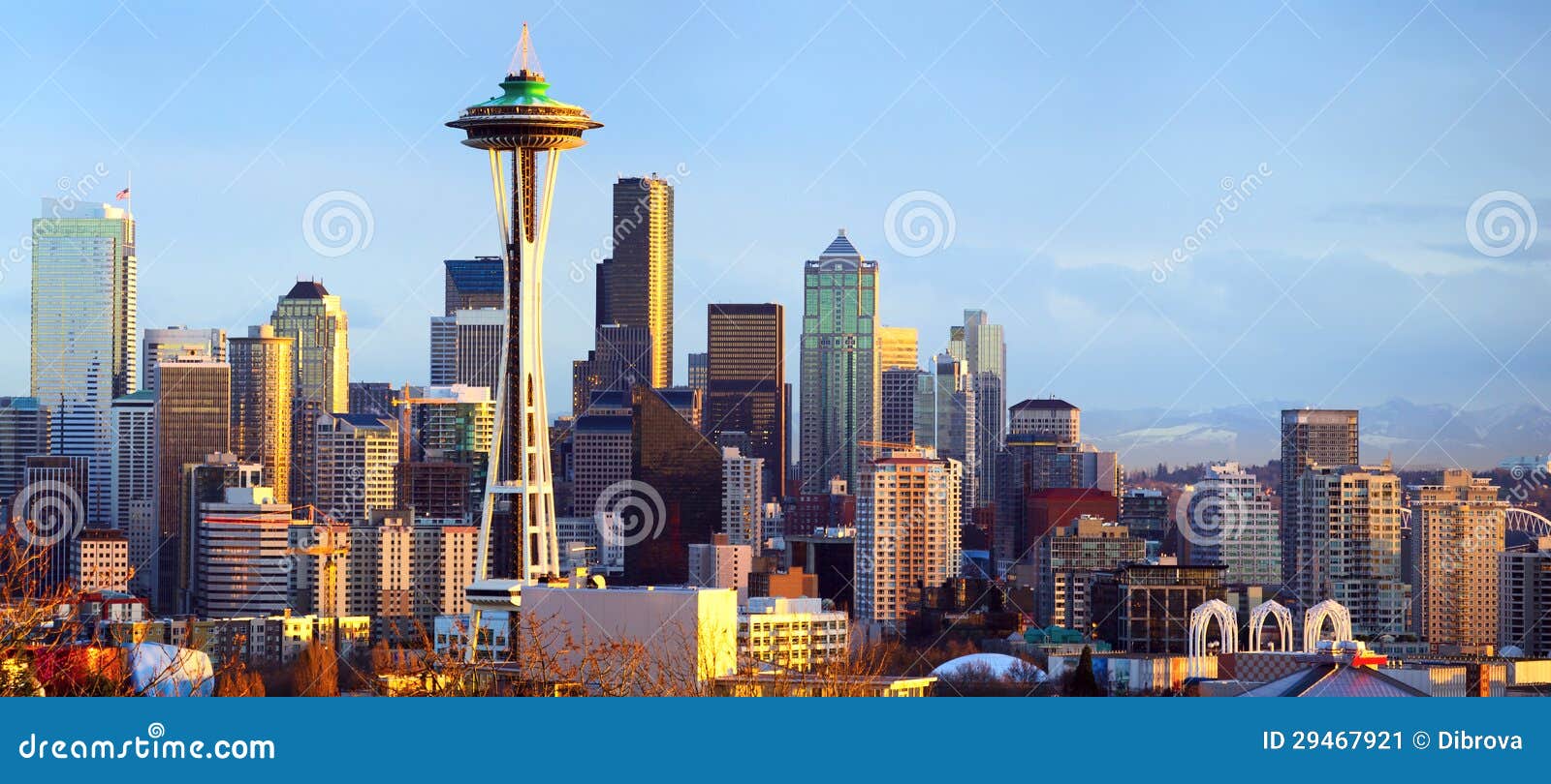 Seattle Skyline Panorama at Sunset Stock Image - Image of district ...