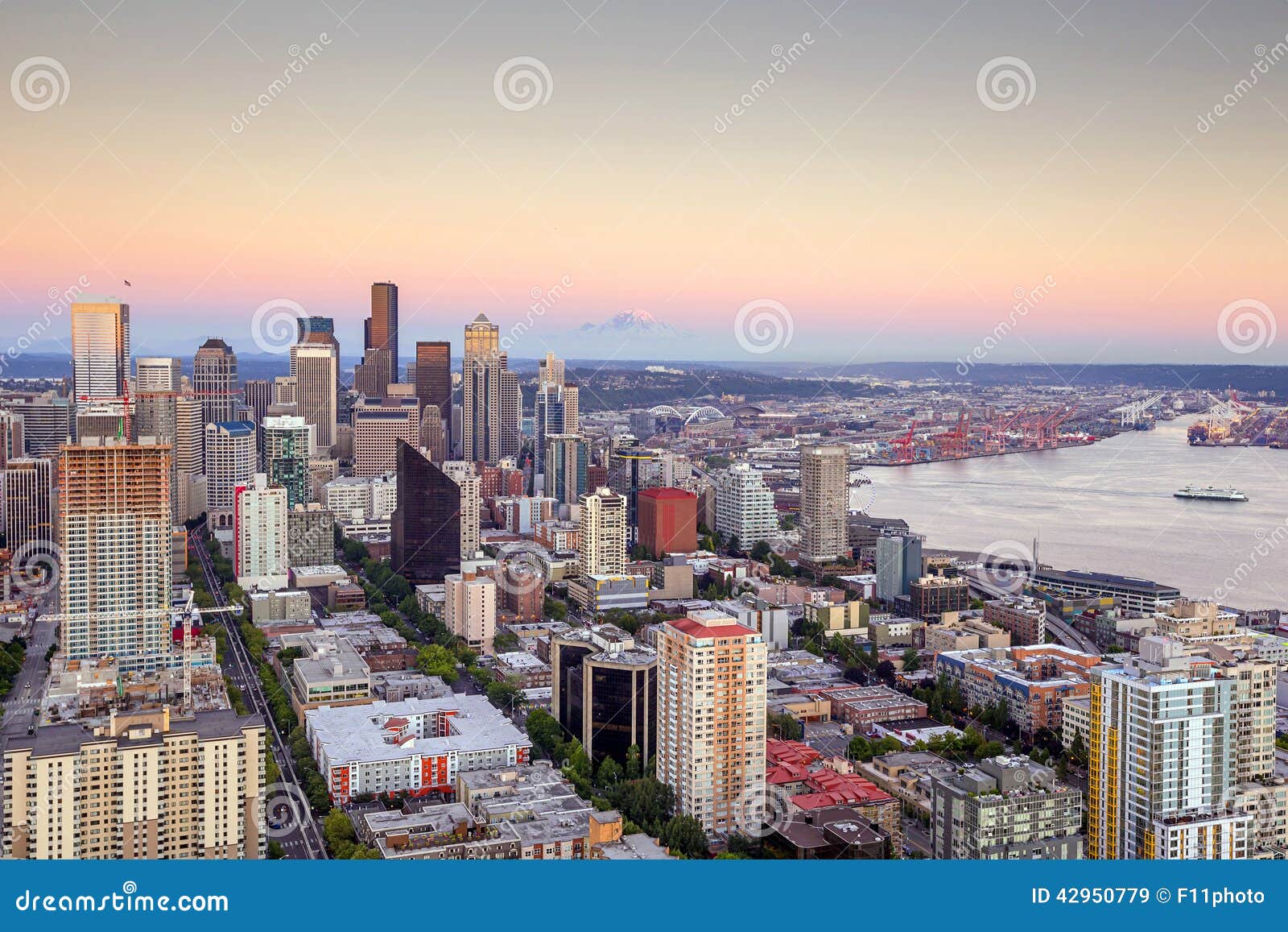 Seattle Skyline Panorama at Sunset Stock Image - Image of mountain ...