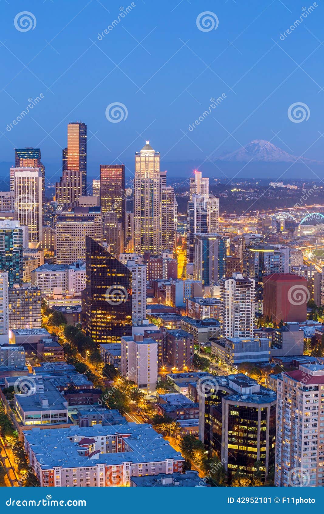 Seattle Skyline Panorama at Sunset Stock Image - Image of cityscape ...