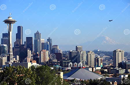 Seattle Skyline & Plane, WA. State. Editorial Photography - Image of ...