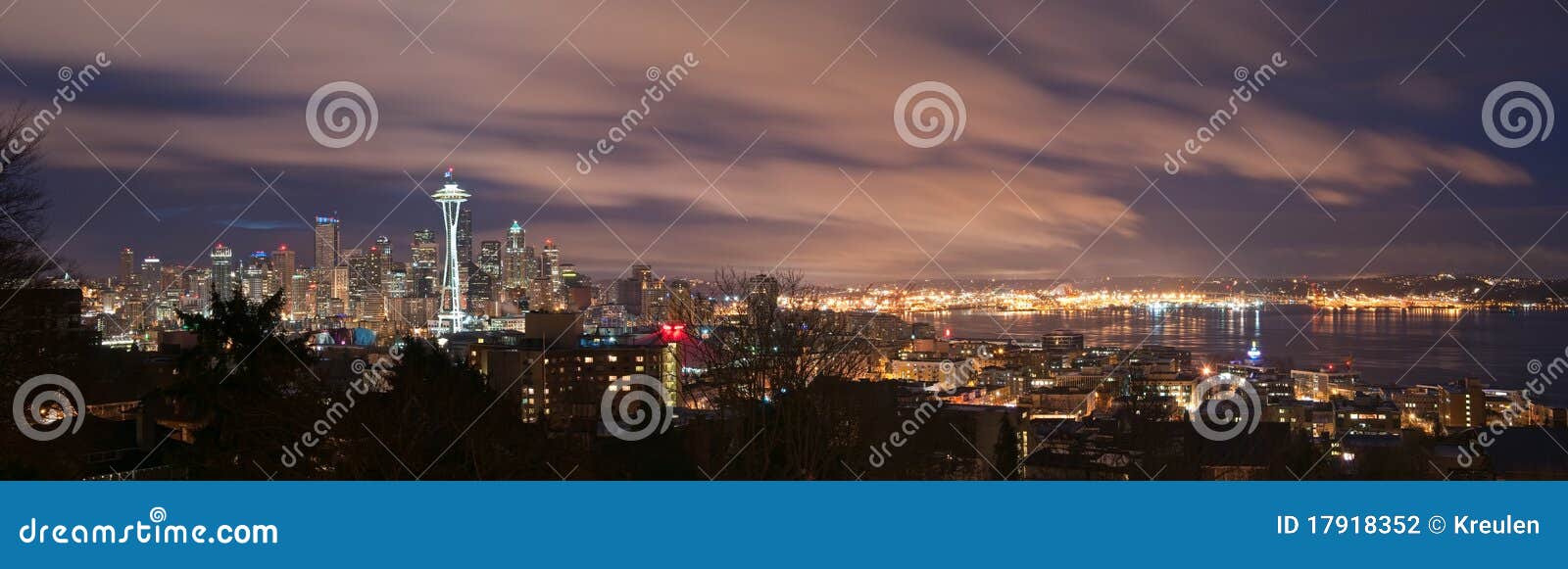 Seattle Skyline and Puget Sound Panorama Stock Photo - Image of skyline ...