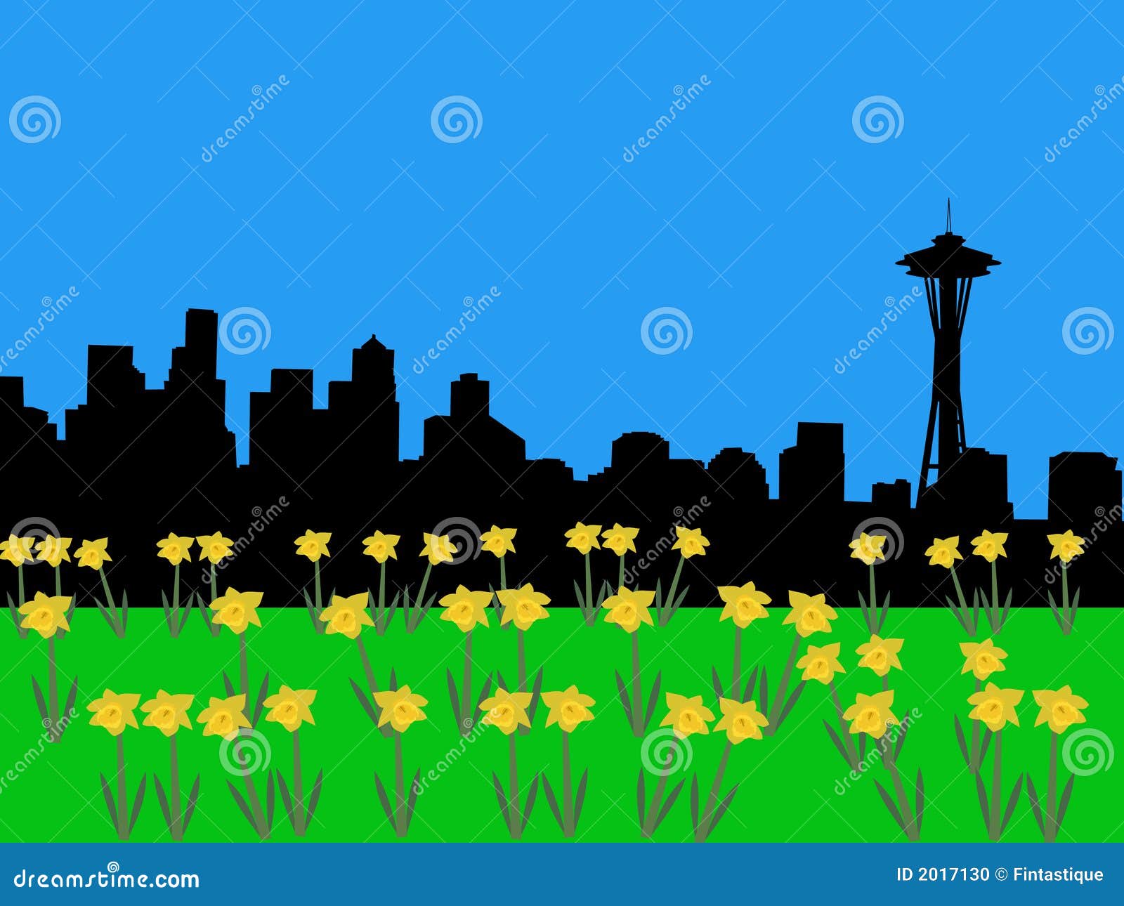 Seattle Skyline in Springtime Stock Vector - Illustration of skyline ...