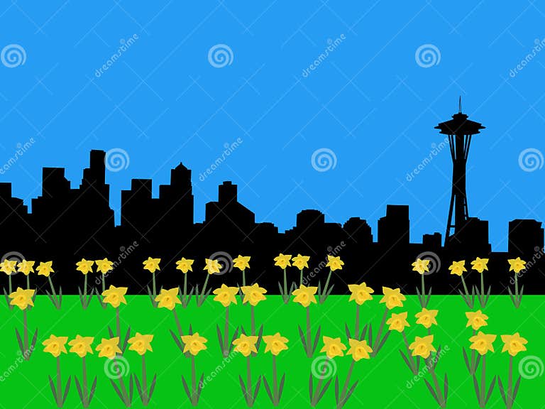 Seattle Skyline in Springtime Stock Vector - Illustration of skyline ...