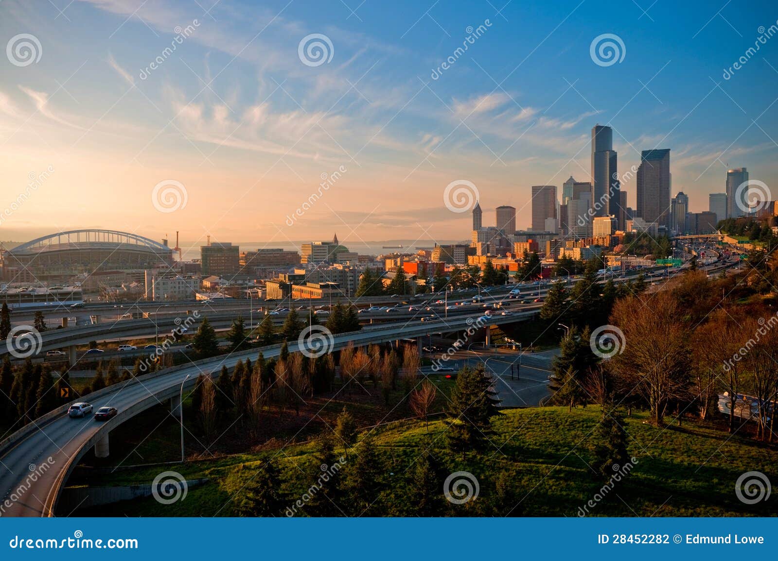 The Seattle Skyline at Sunset Stock Photo - Image of scenic, puget ...