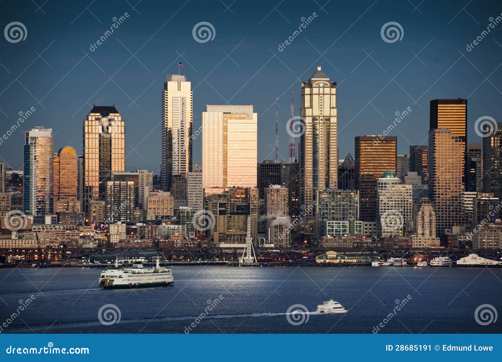 Seattle Skyline at Sunset stock image. Image of landscape - 28685191