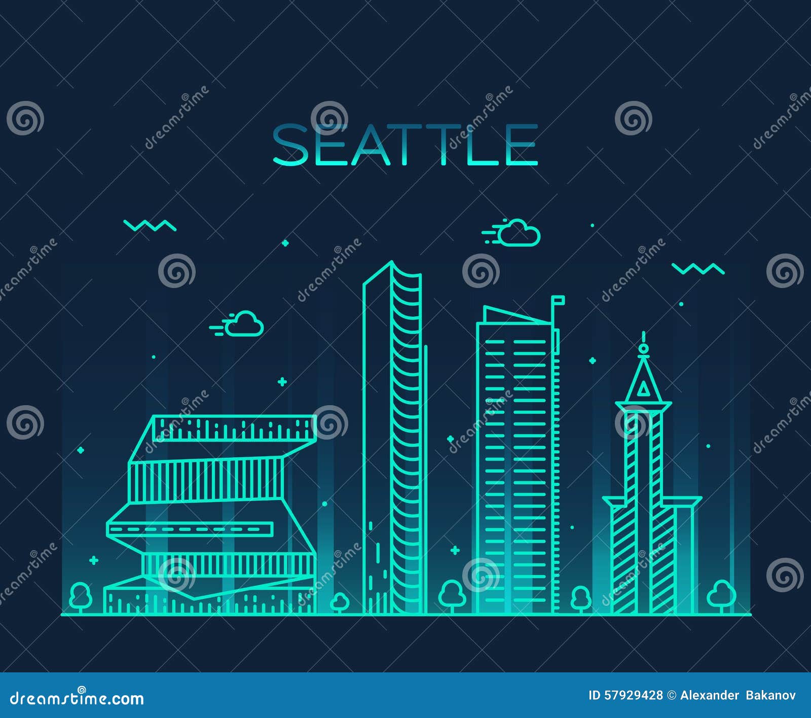 Seattle Detailed Silhouette. Cartoon Vector | CartoonDealer.com #75302551