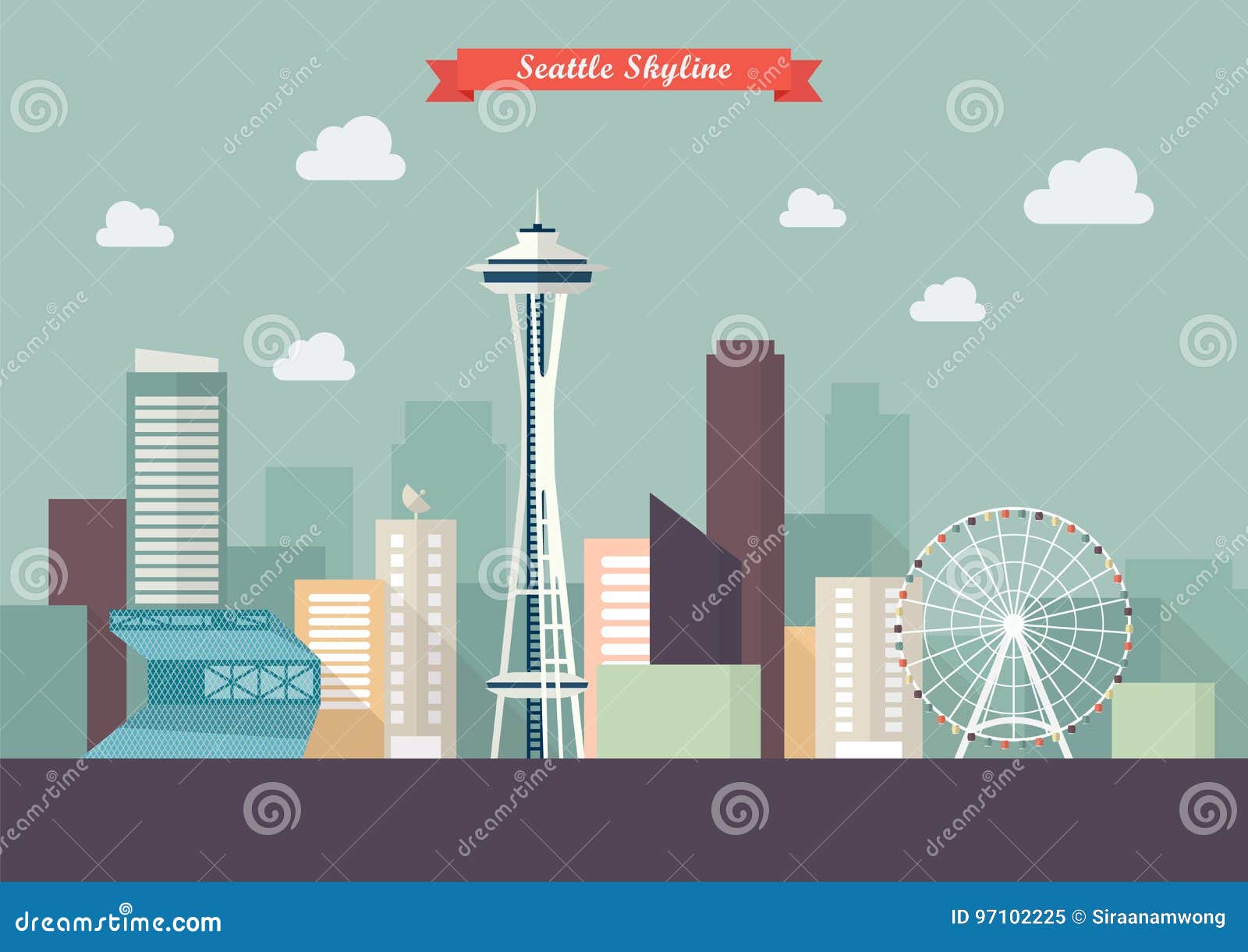 Vector Seattle Skyline Design Editorial Photo | CartoonDealer.com ...
