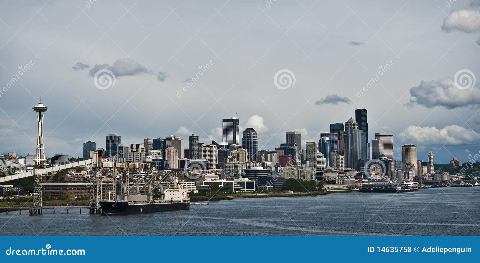 The Seattle Skyline Downtown At Night Stock Photo | CartoonDealer.com ...