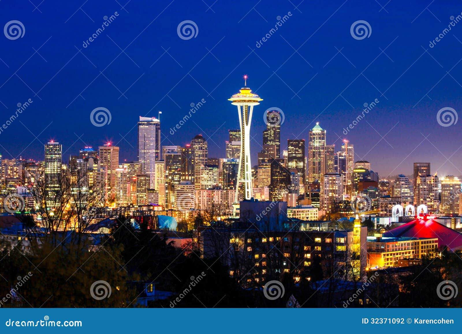 Seattle Skyline stock photo. Image of washington, night - 32371092