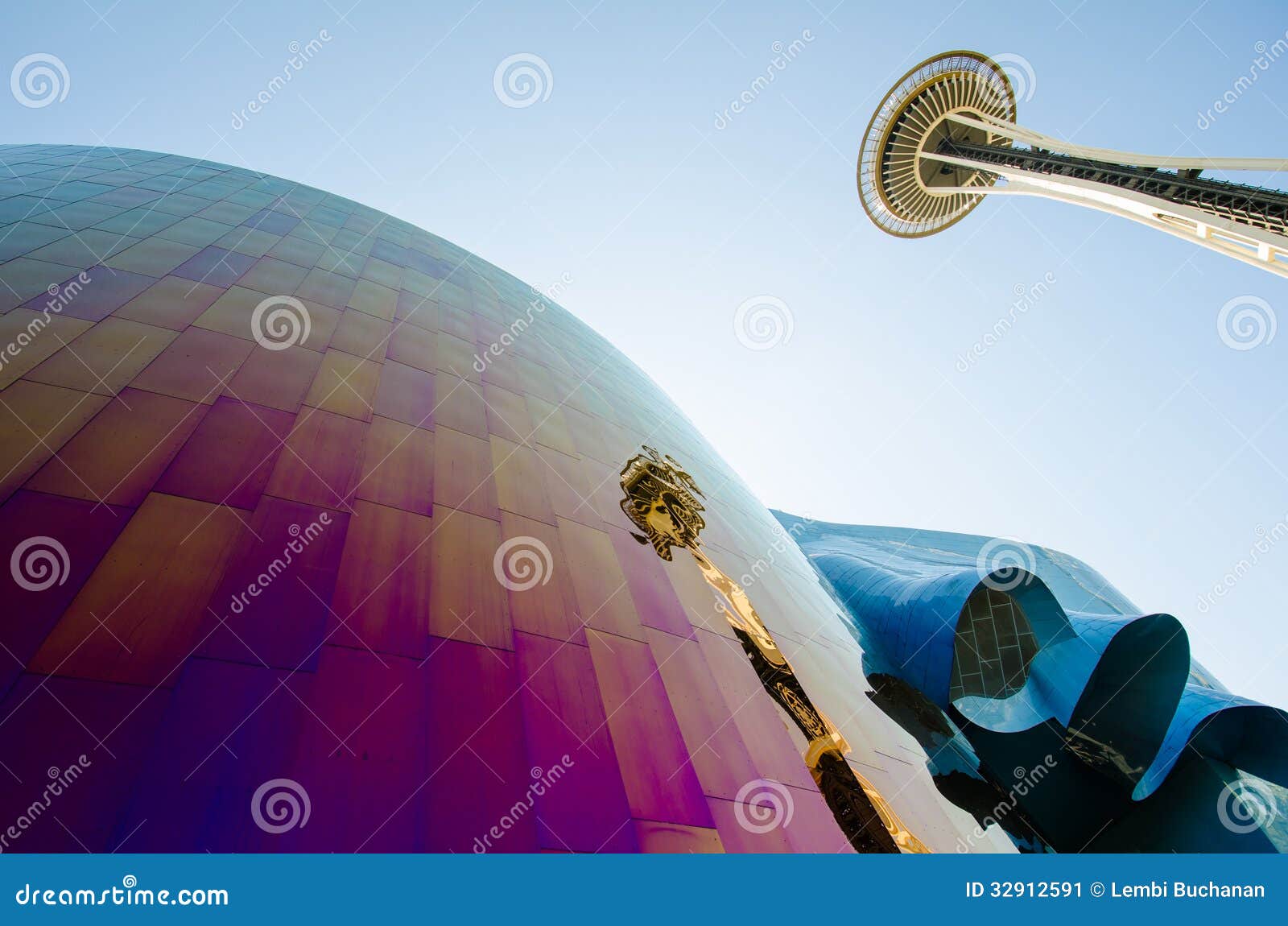 Seattle Space Needle and Reflection on EMP Museum Editorial Photo ...