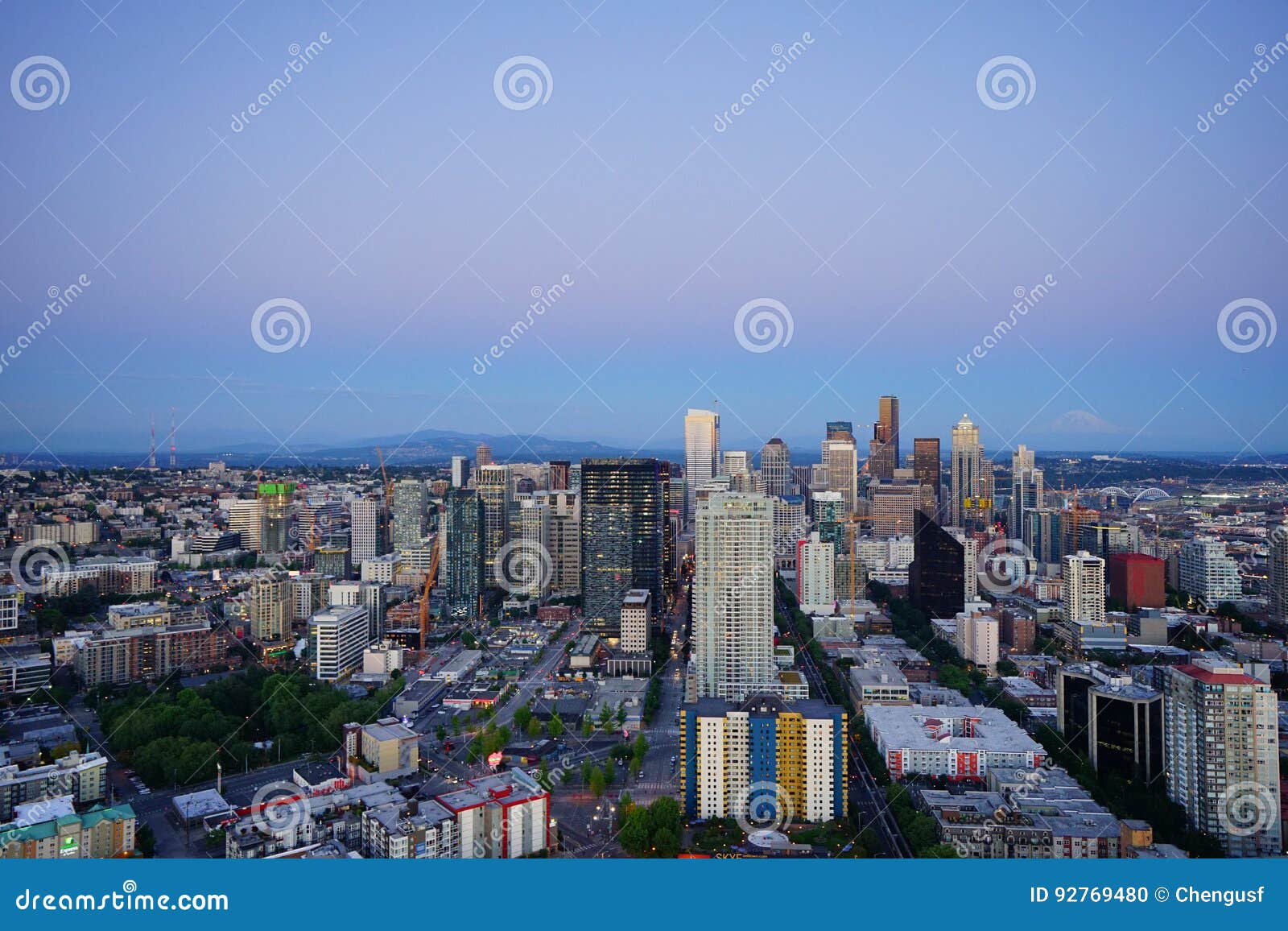 Seattle sun set stock photo. Image of evening, blue, metropolitan ...