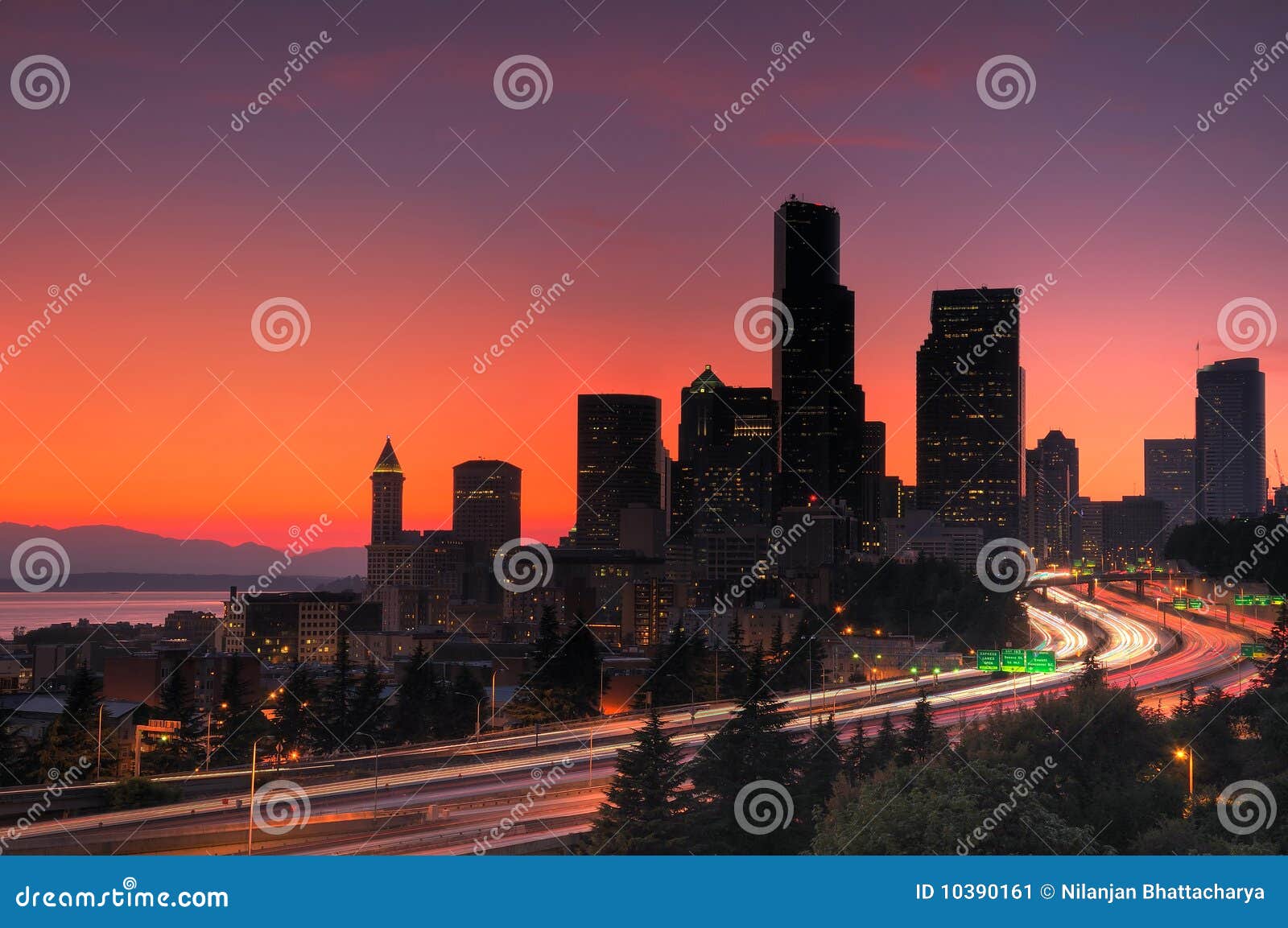 Seattle at sunset stock image. Image of shot, freeway - 10390161