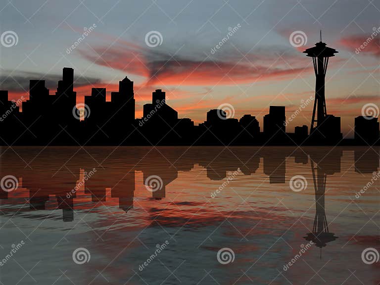 Seattle at sunset stock illustration. Illustration of seattle - 5678005