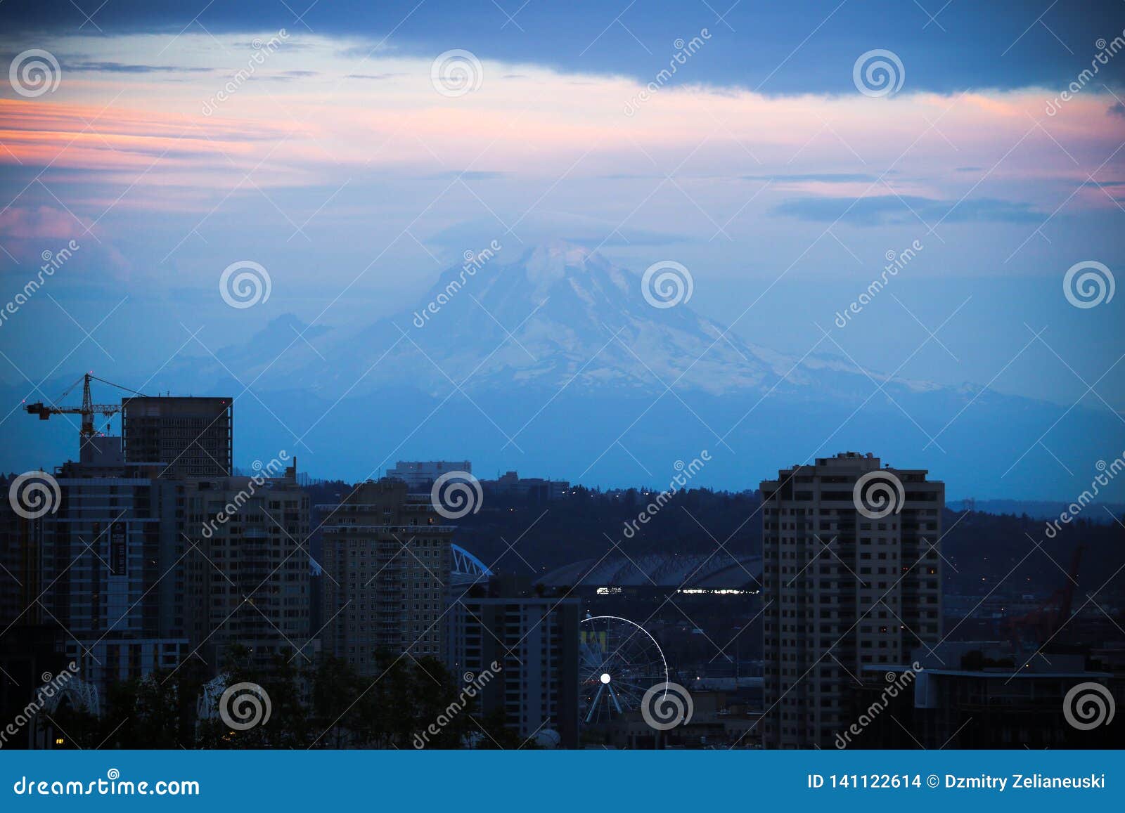 Seattle, USA, August 31, 2018: View of Seattle at Night and Mount ...