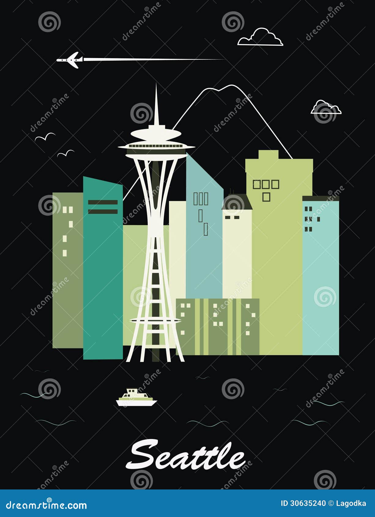 Seattle Washington. stock vector. Illustration of birds - 30635240