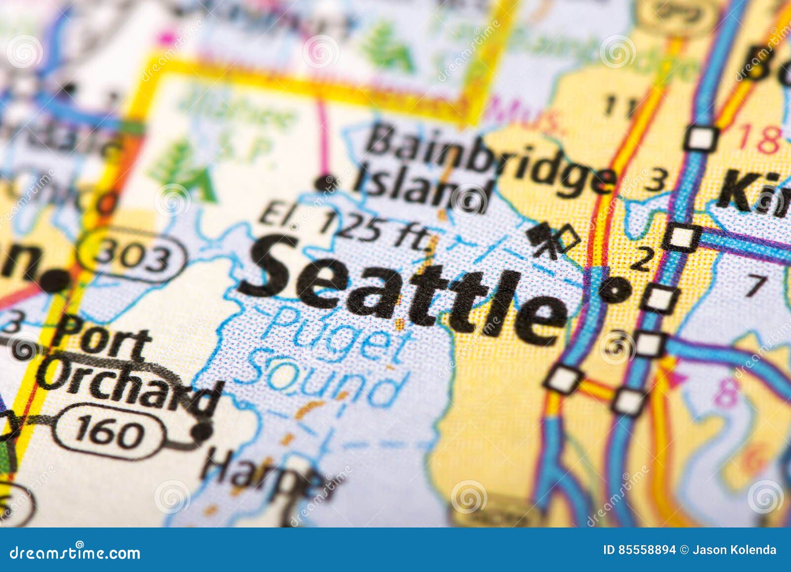 Seattle, Washington En Mapa Foto de archivo - Imagen de recorrido ...