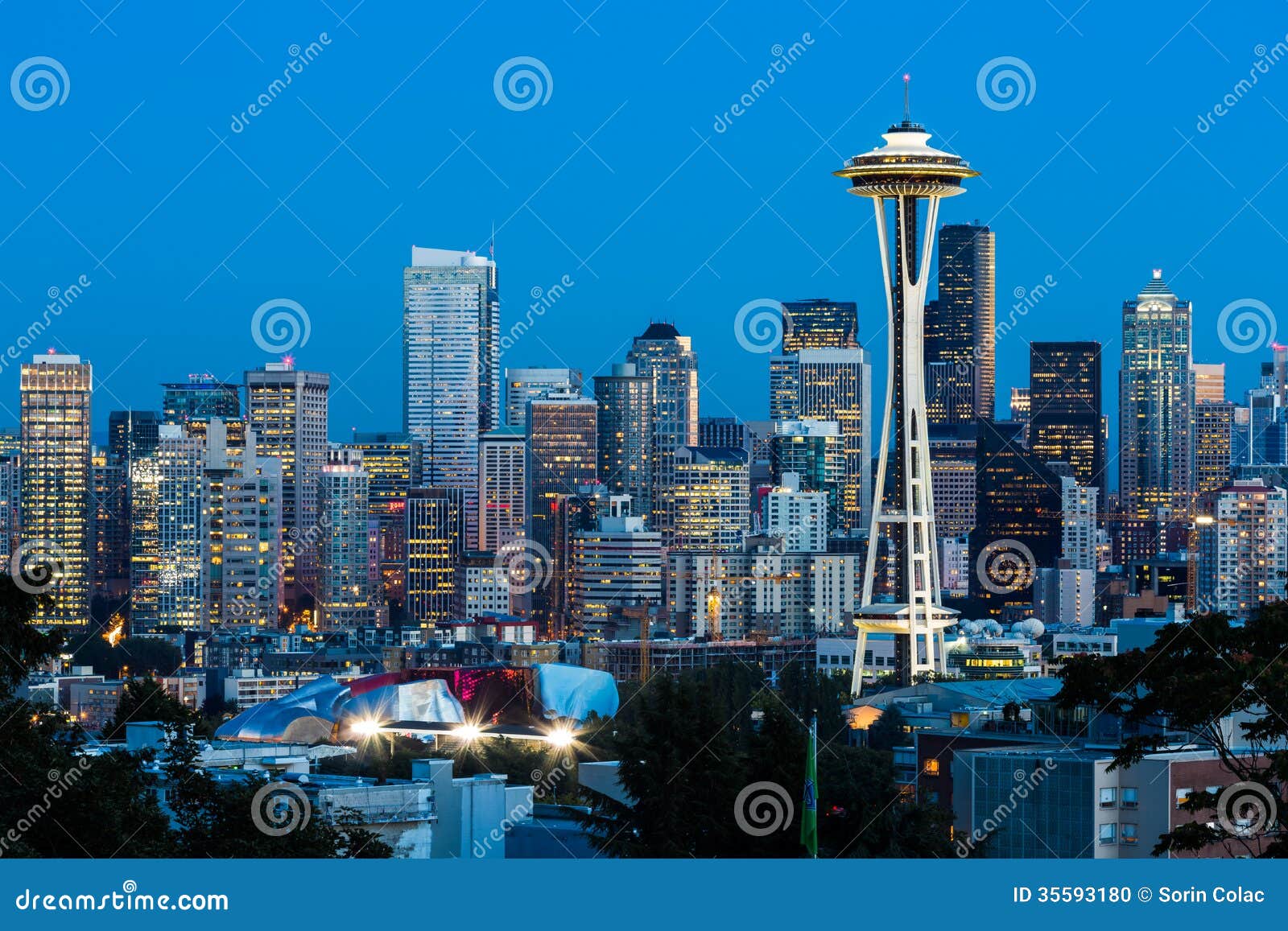 Seattle, Washington editorial image. Image of haze, night - 35593180