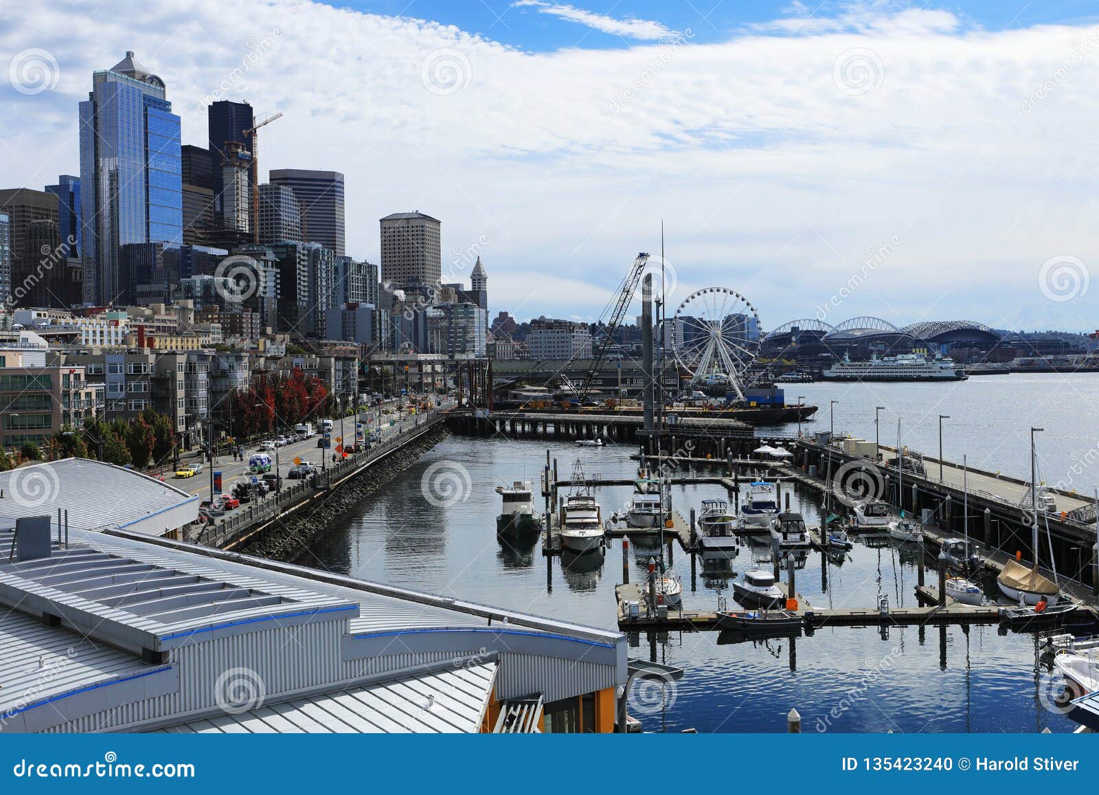 Seattle, Washington Harbor Area Scene Stock Photo - Image of wheel ...
