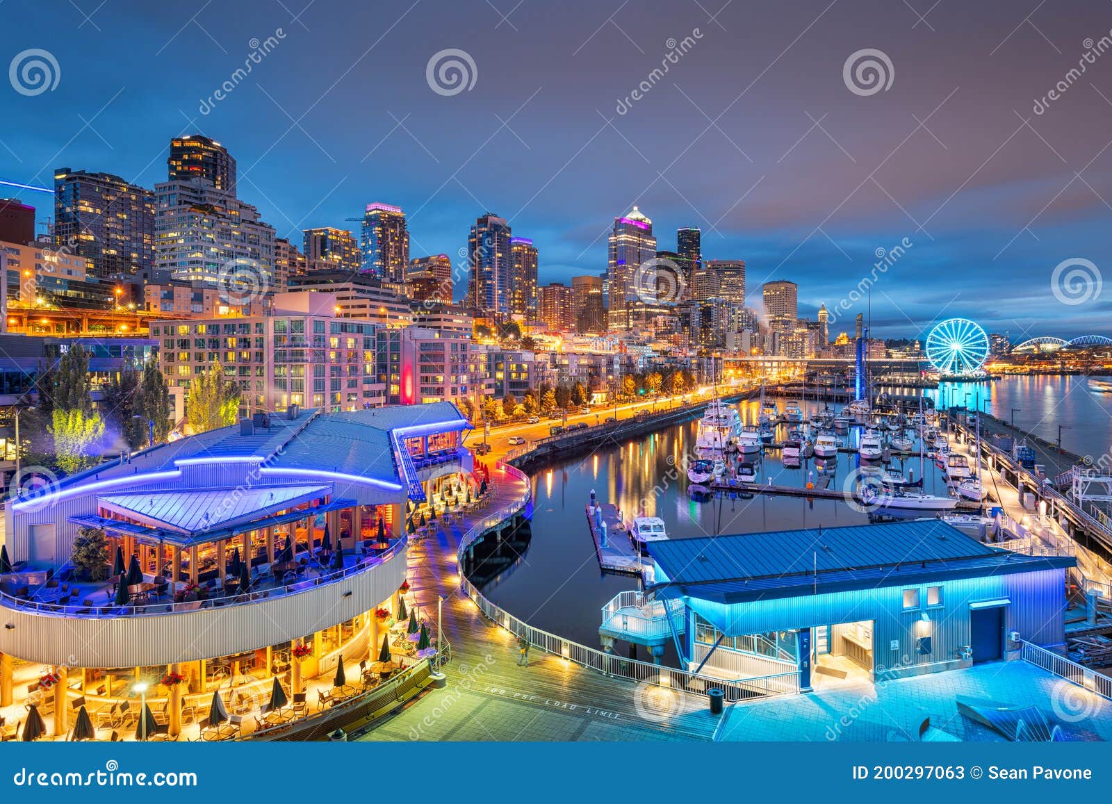 Seattle, Washington, USA Pier and Skyline Stock Image - Image of park ...