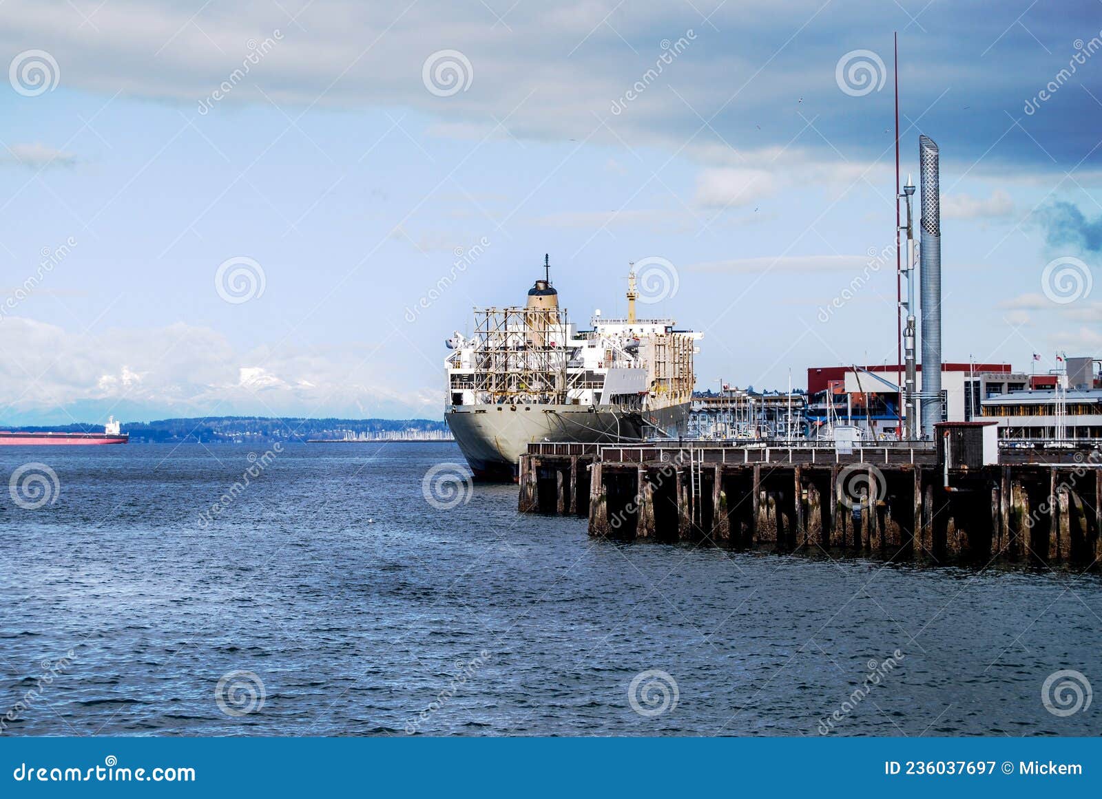 Seattle Waterfront Commercial Freight Cargo Ship Stock Image - Image of ...