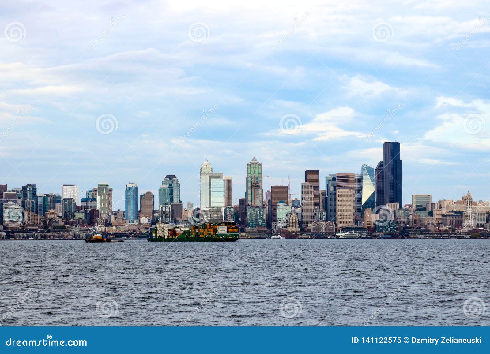 Seattle Waterfront Pier 55 and 54. Downtown View from Ferry Stock Image ...