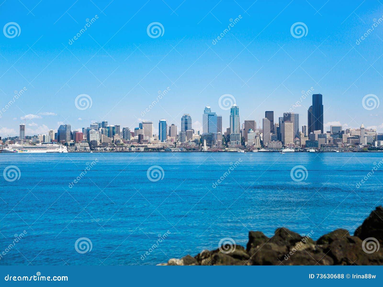 Seattle Waterfront Pier 55 and 54. Downtown View Stock Photo - Image of ...