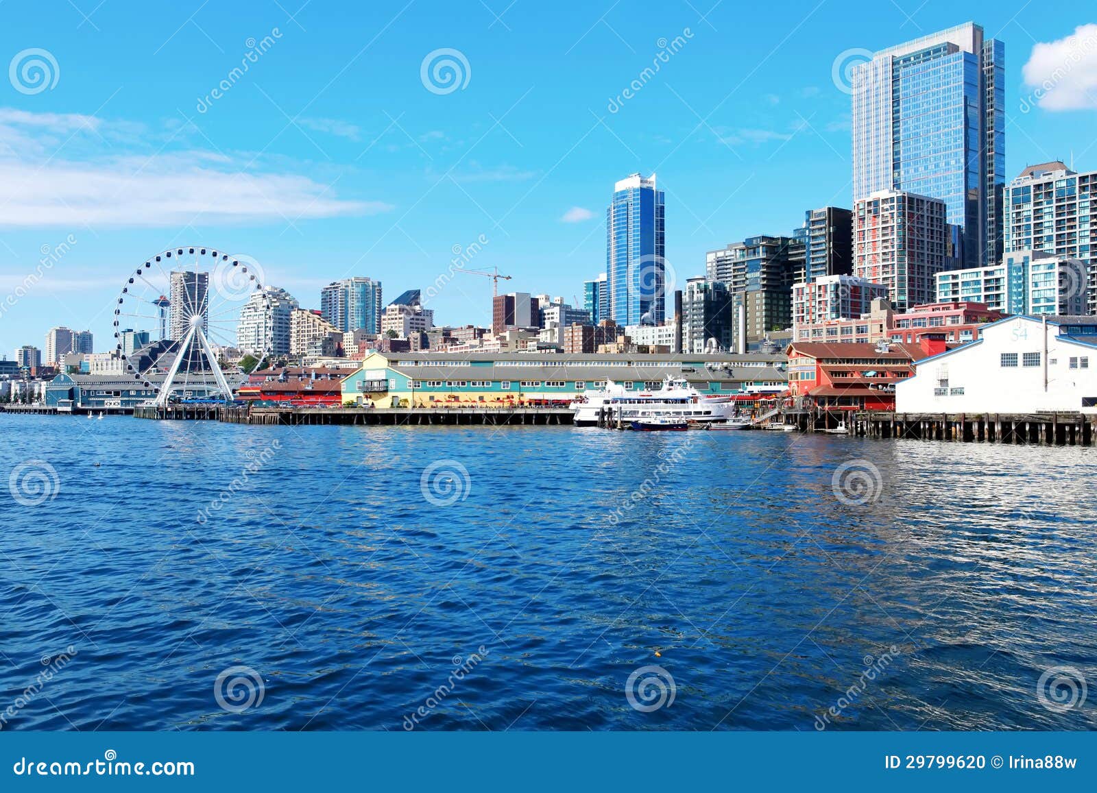 Seattle Waterfront Pier 55 and 54. Downtown View from Ferry Stock Photo ...
