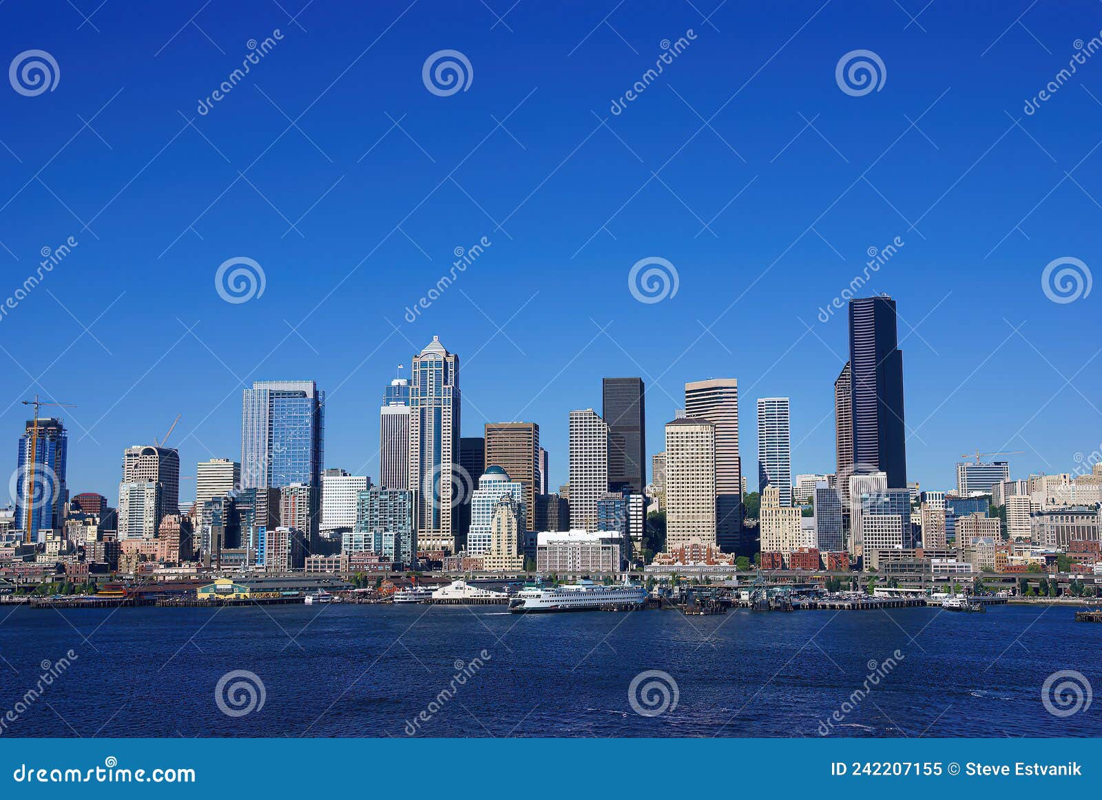 Seattle Waterfront Skyline,with Ferry Stock Image - Image of spring ...