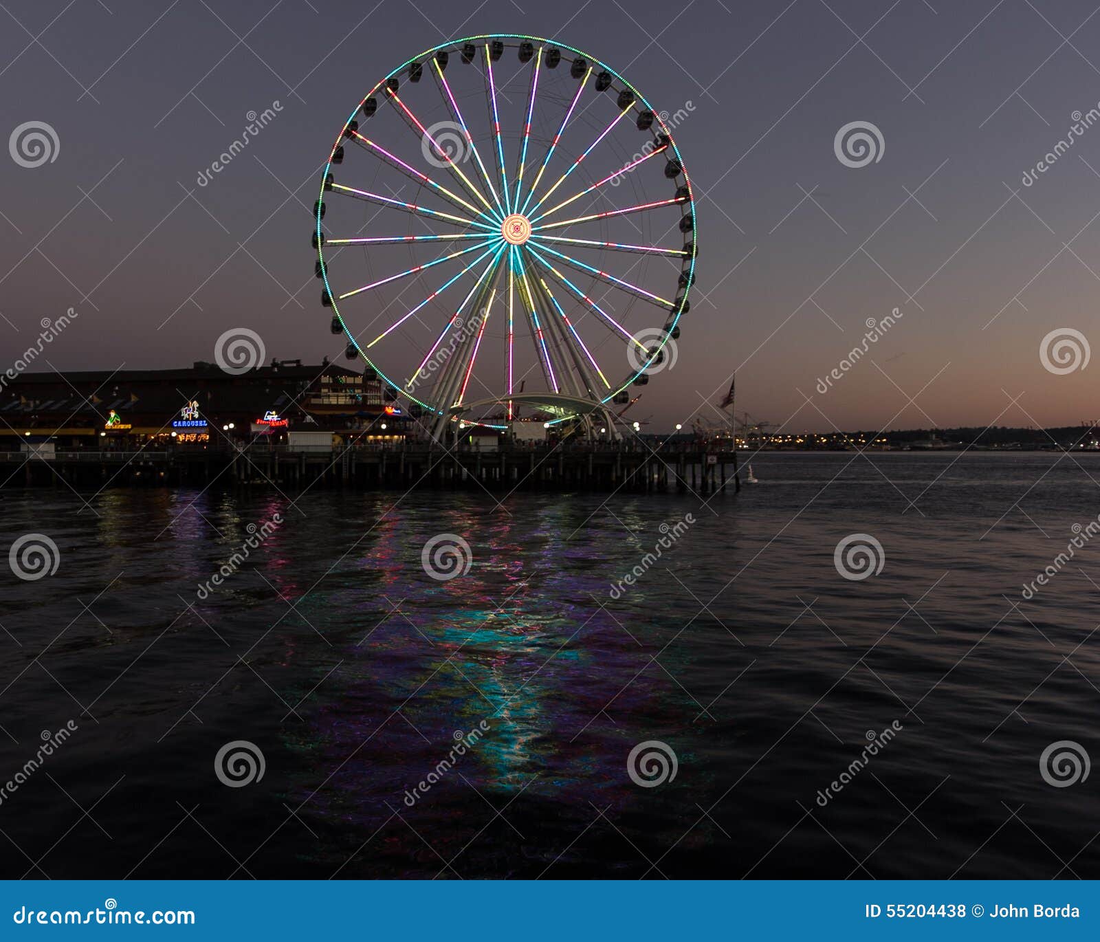 Seattle Wheel at Night editorial stock photo. Image of amusement - 55204438