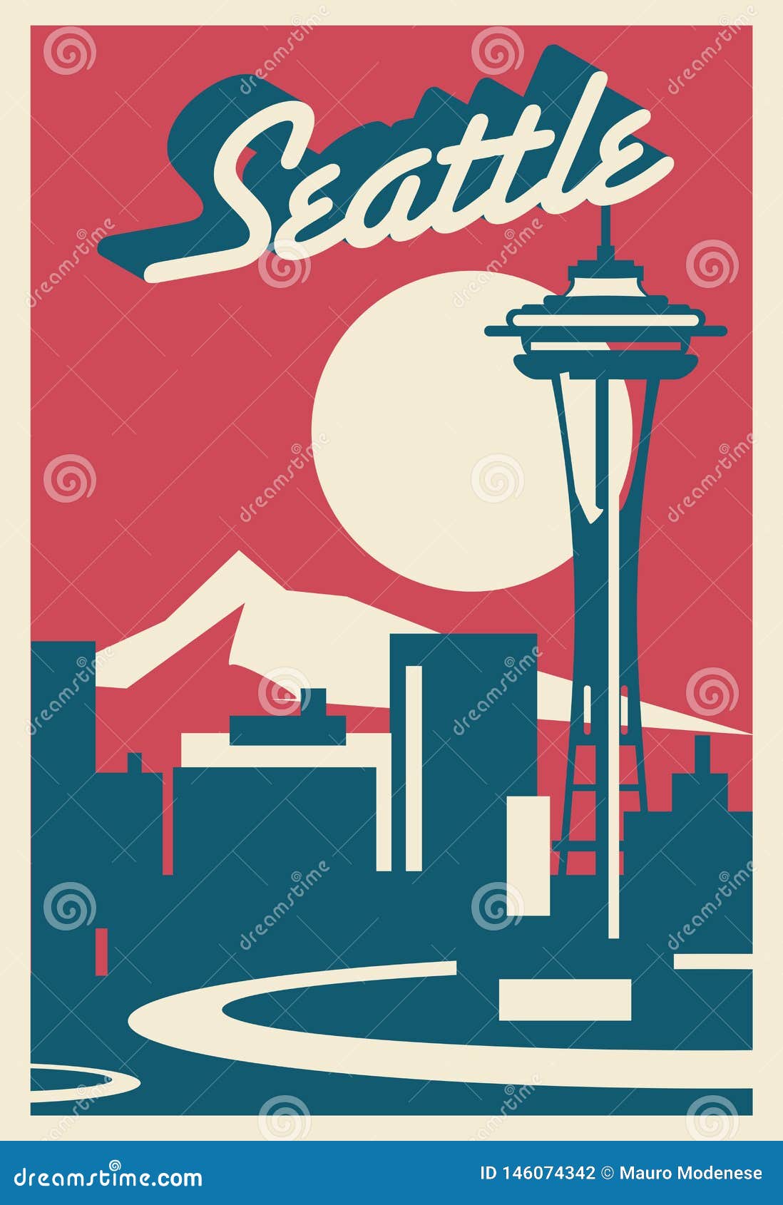 Seattle skyline postcard stock illustration. Illustration of city ...