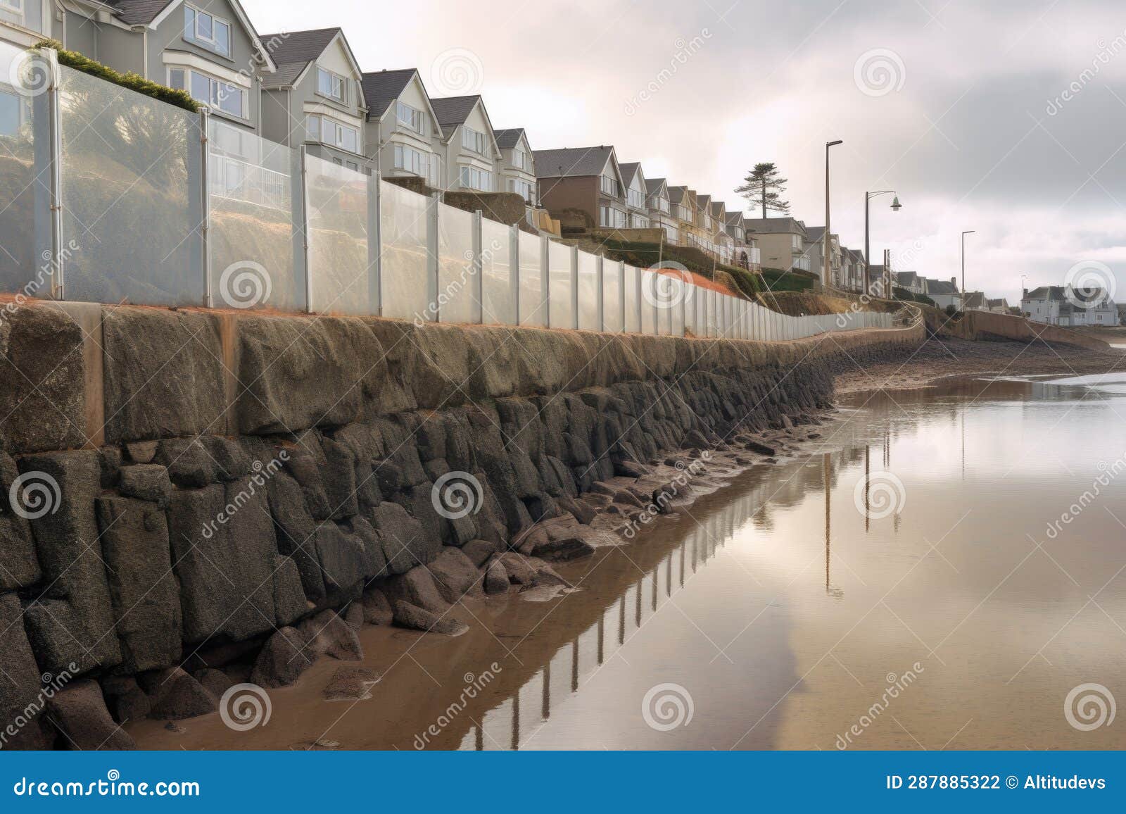 Seawall Barriers Protecting Coastal Town Stock Photo - Image of rocks ...