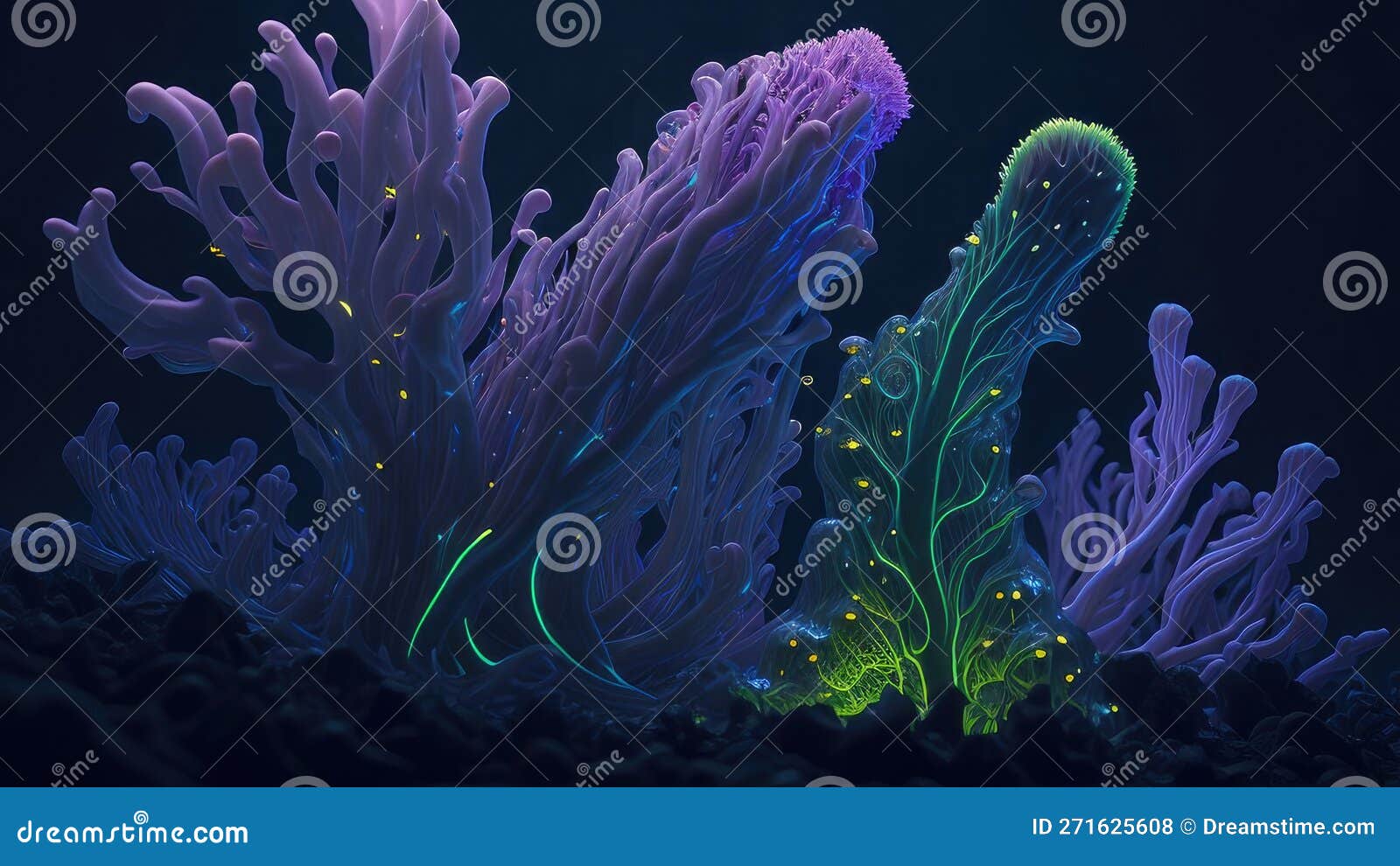 Seaweed and Algae in Glowing Neon. Generative Ai Stock Illustration ...