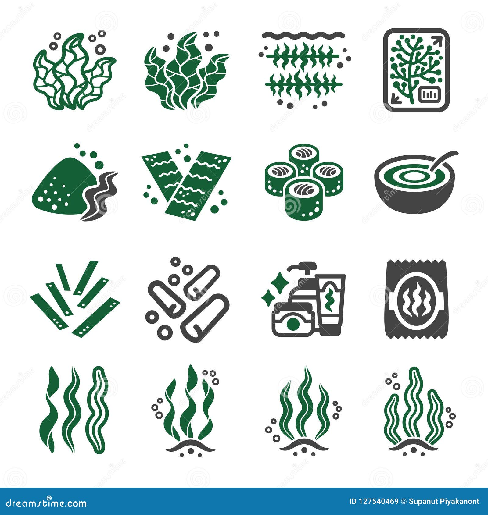 Seaweed icon set stock vector. Illustration of marine - 127540469