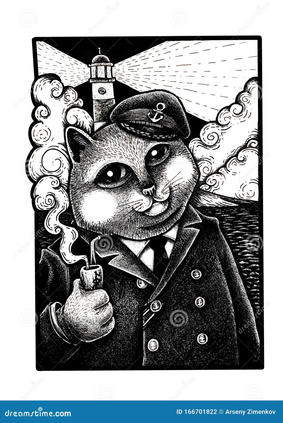 Seawolf cat. Artwork. stock illustration. Illustration of drawing ...