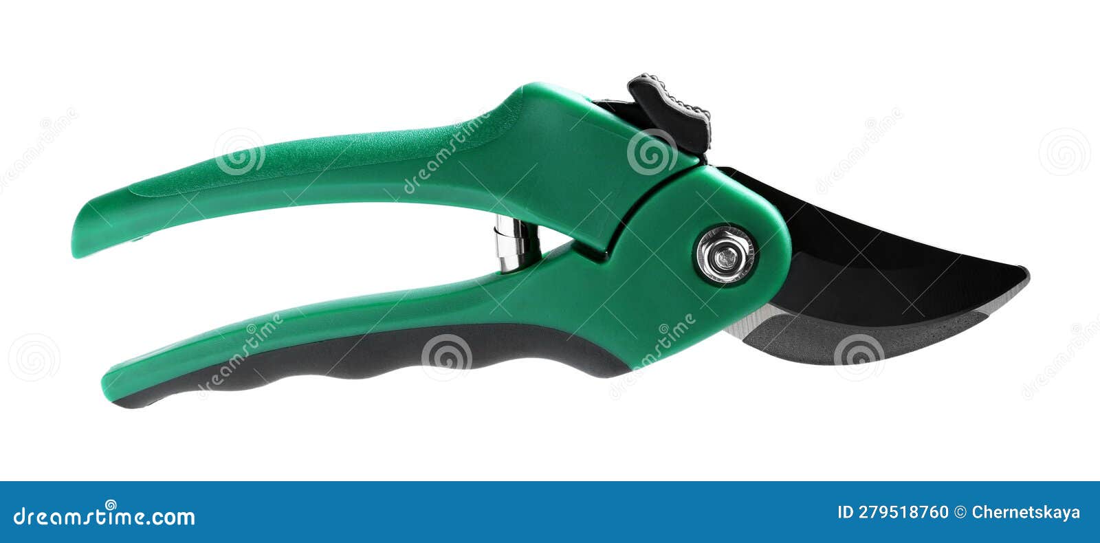 Secateurs with Green Handles Isolated on White, Top View. Gardening ...