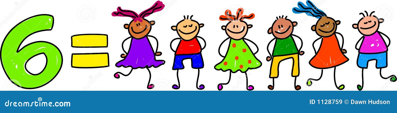 Sechs Kinder stock abbildung. Illustration von kleinkind - 1128759