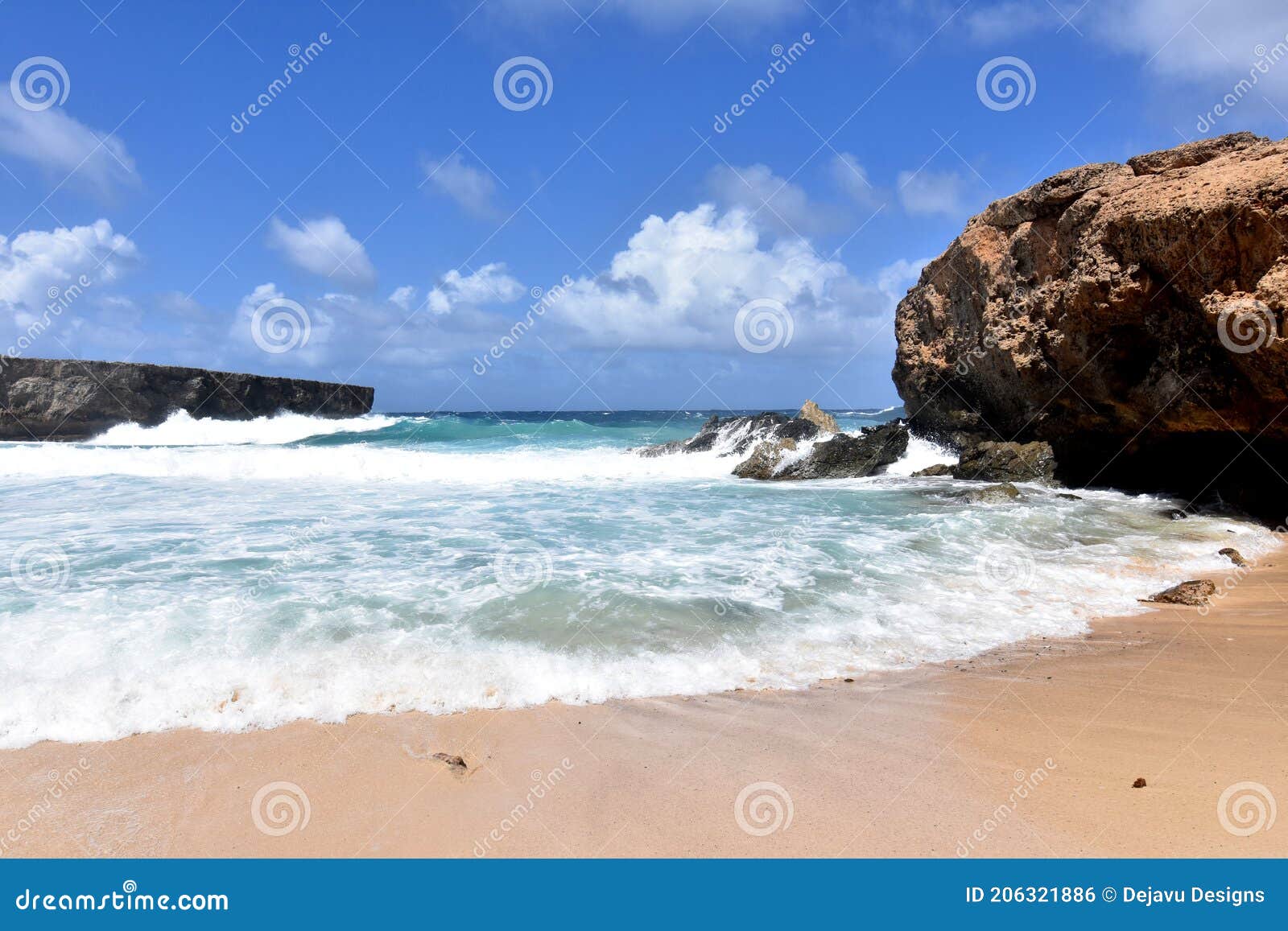 Secluded Beach in Aruba with Waves Rolling Ashore Stock Photo - Image ...