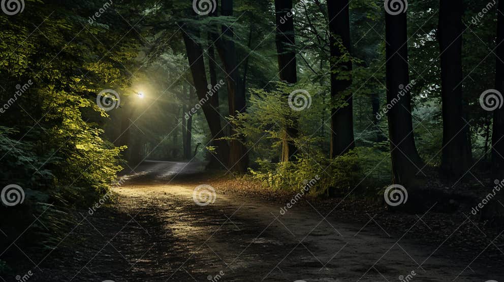 A Secluded Forest Path Illuminated by the Soft Glow of the Moon. AI ...