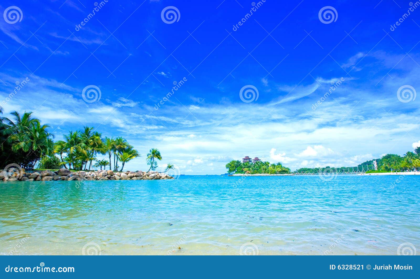 Secluded Lagoon with Clear Blue Sky Stock Image - Image of sand, palm ...