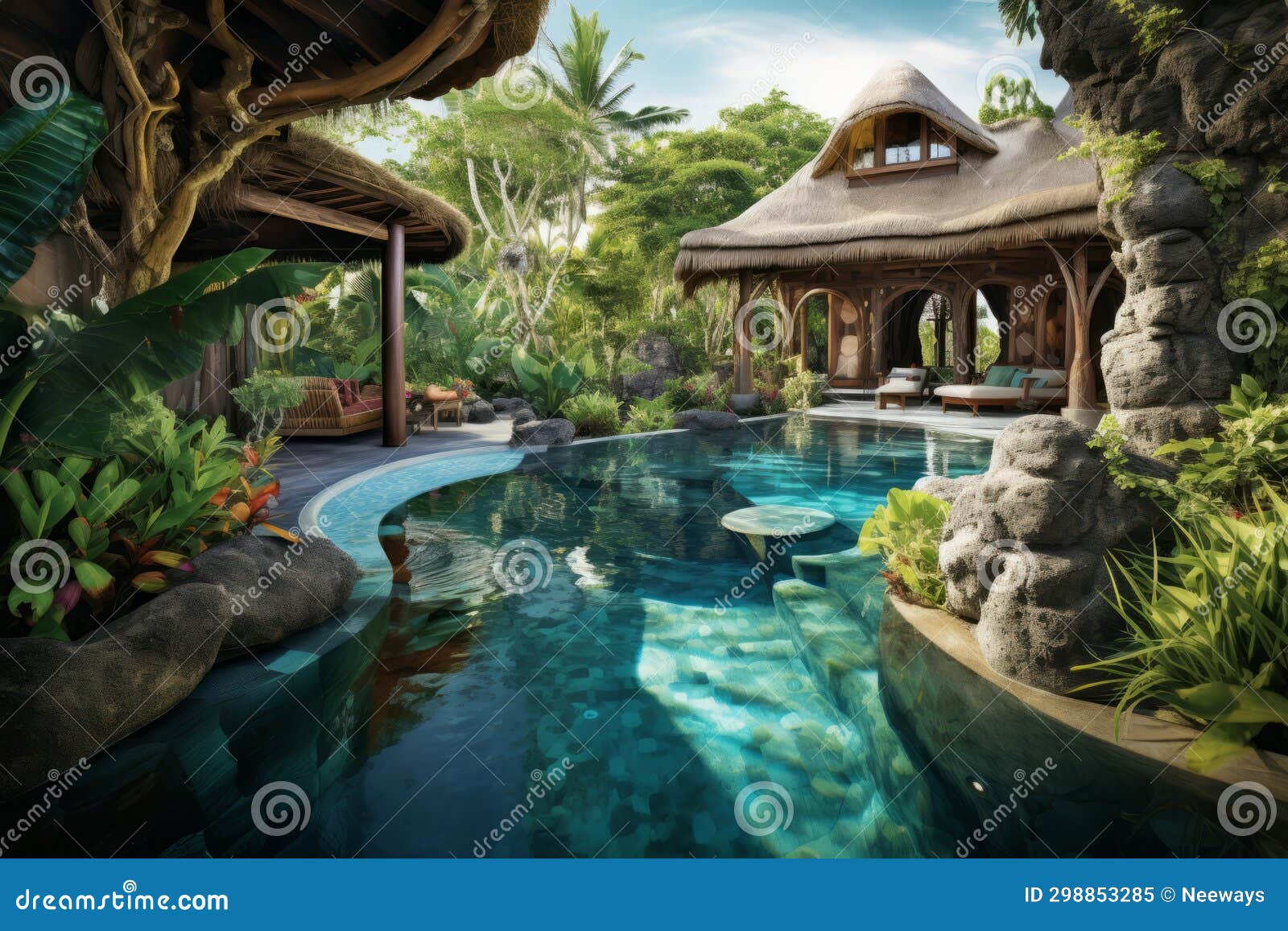 Secluded Resort with Lagoon-Style Pool - AI Generated Stock Image ...