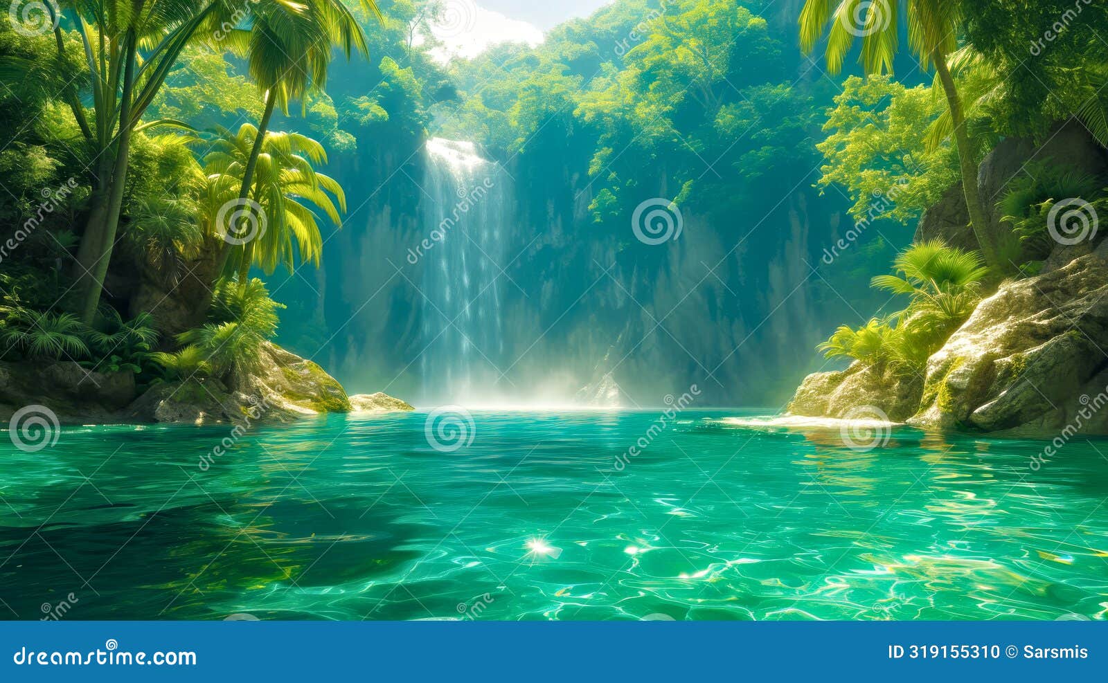 Secluded Waterfall Oasis in a Dense Tropical Forest. Tropical Resort ...