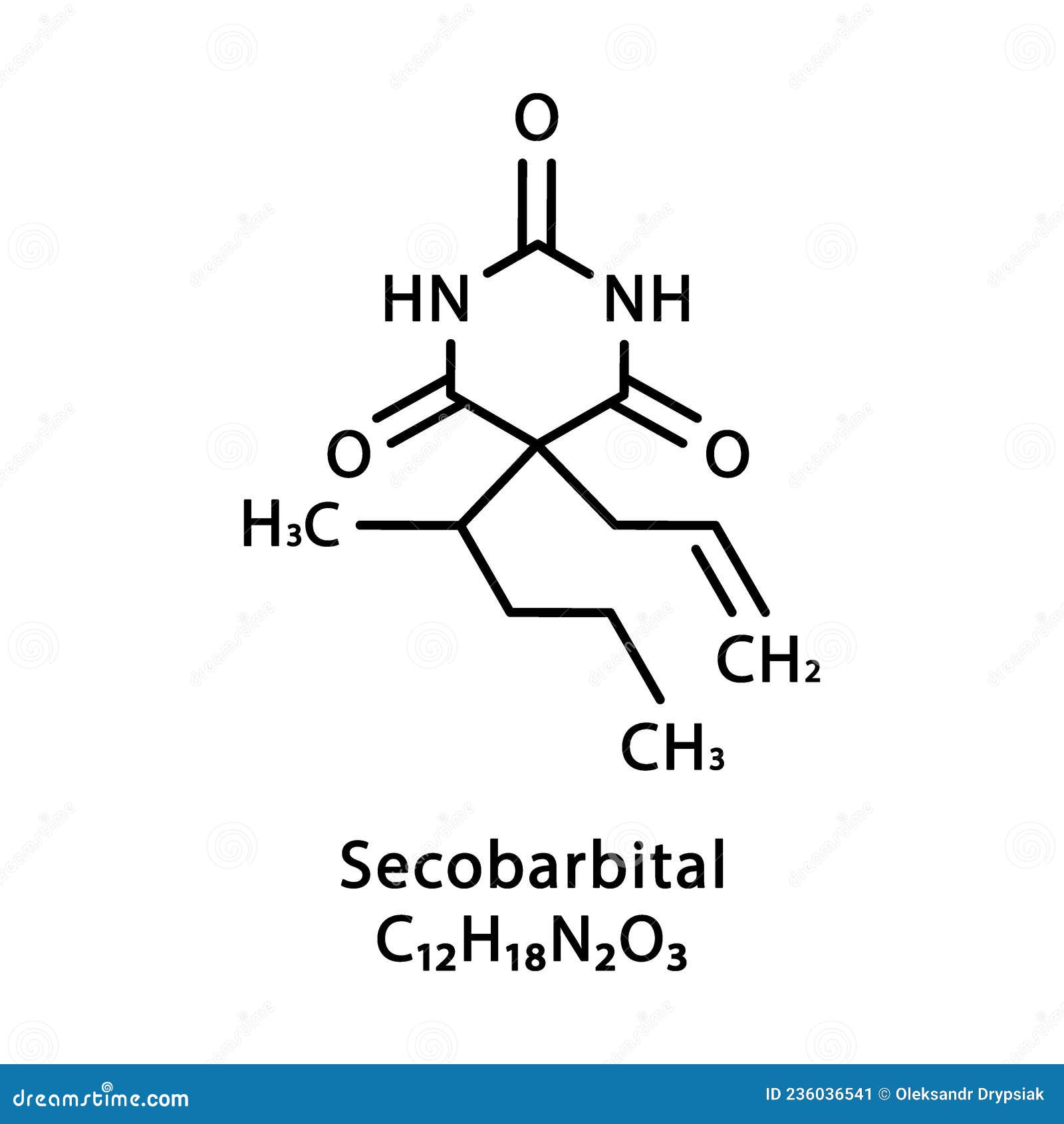 Secobarbital Molecular Structure. Secobarbital Skeletal Chemical ...