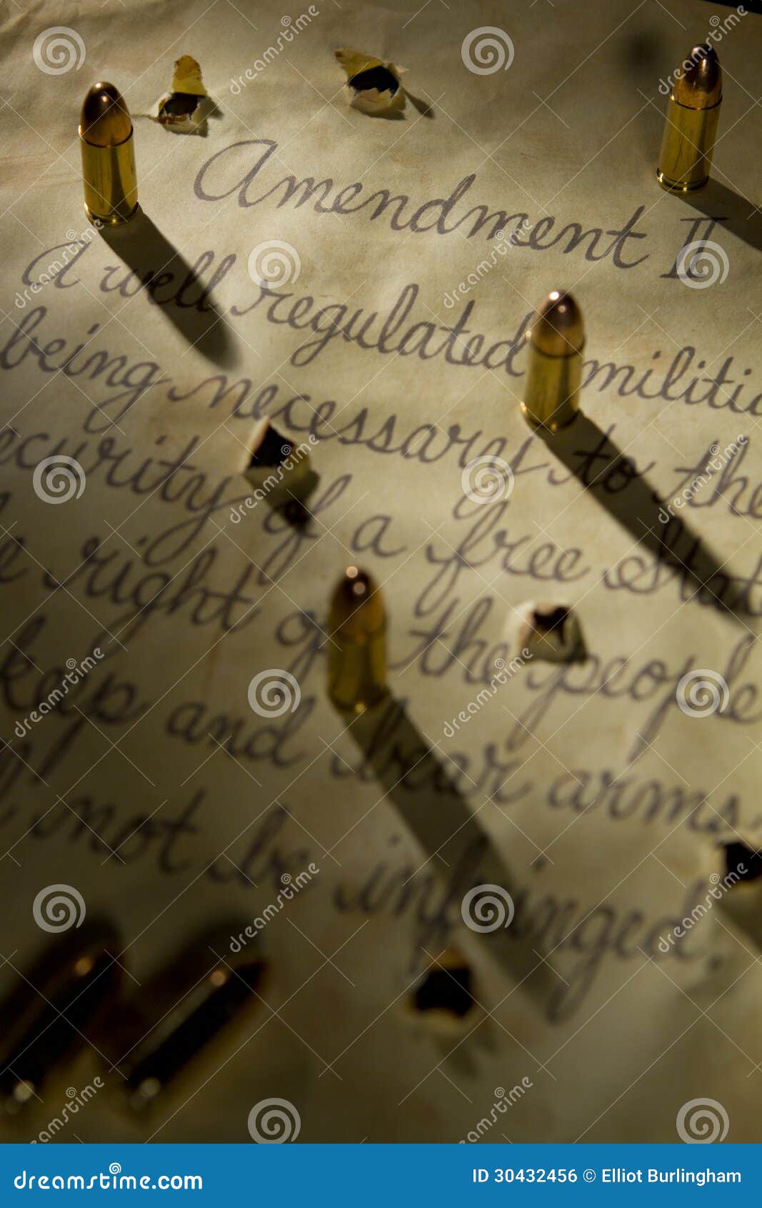 Second Amendment with Bullets Casting Shadows Onto the Document Stock ...