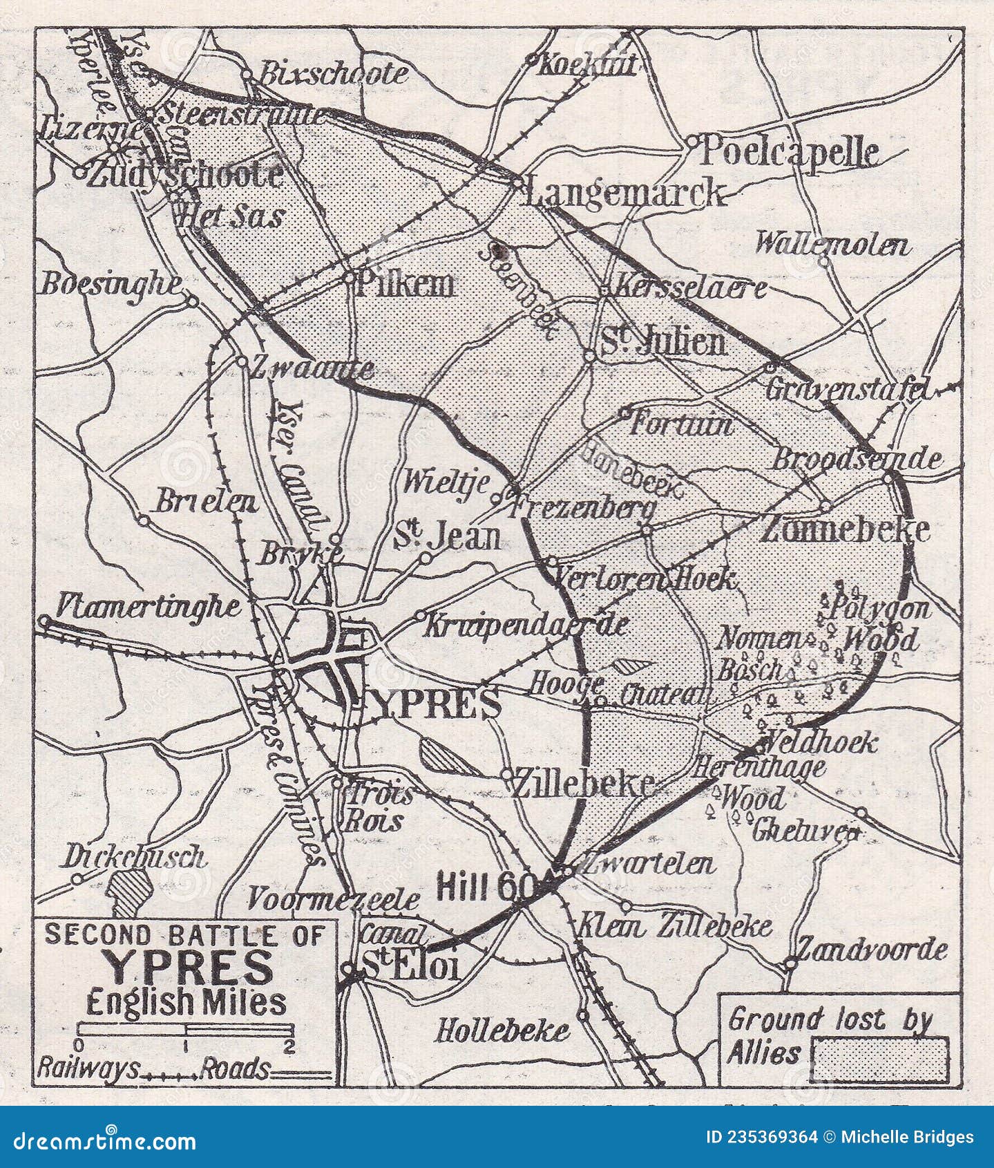 Vintage Map of the Second Battle of Ypres 1915. Editorial Stock Image ...