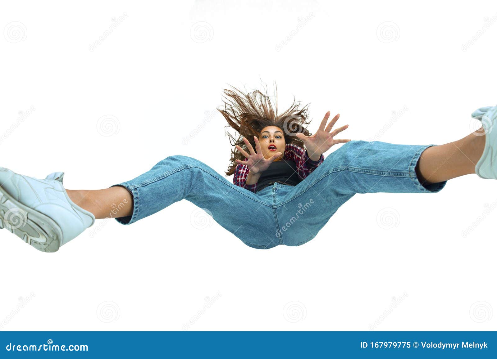 A Second before Falling - Young Girl Falling Down with Bright Emotions ...