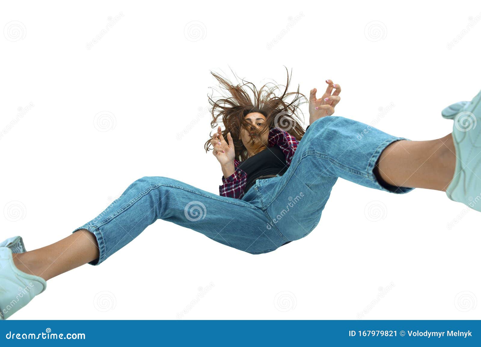 A Second before Falling - Young Girl Falling Down with Bright Emotions ...