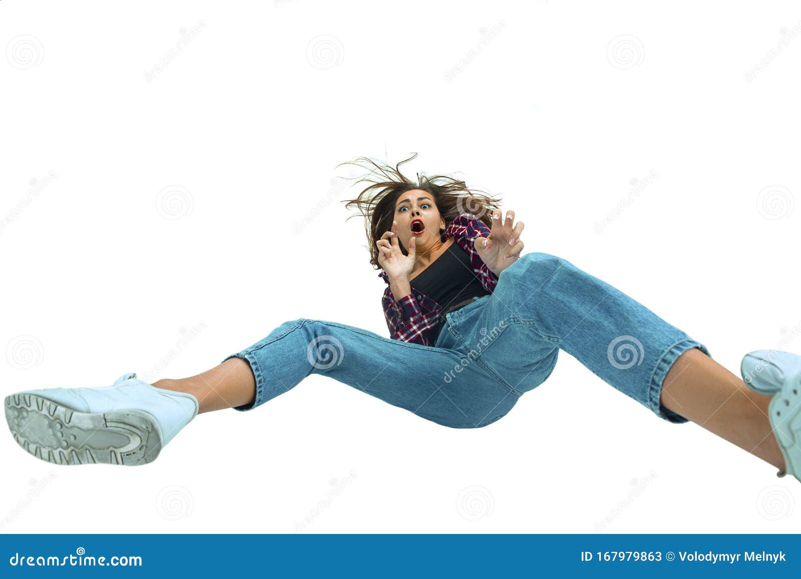 A Second before Falling - Young Girl Falling Down with Bright Emotions ...