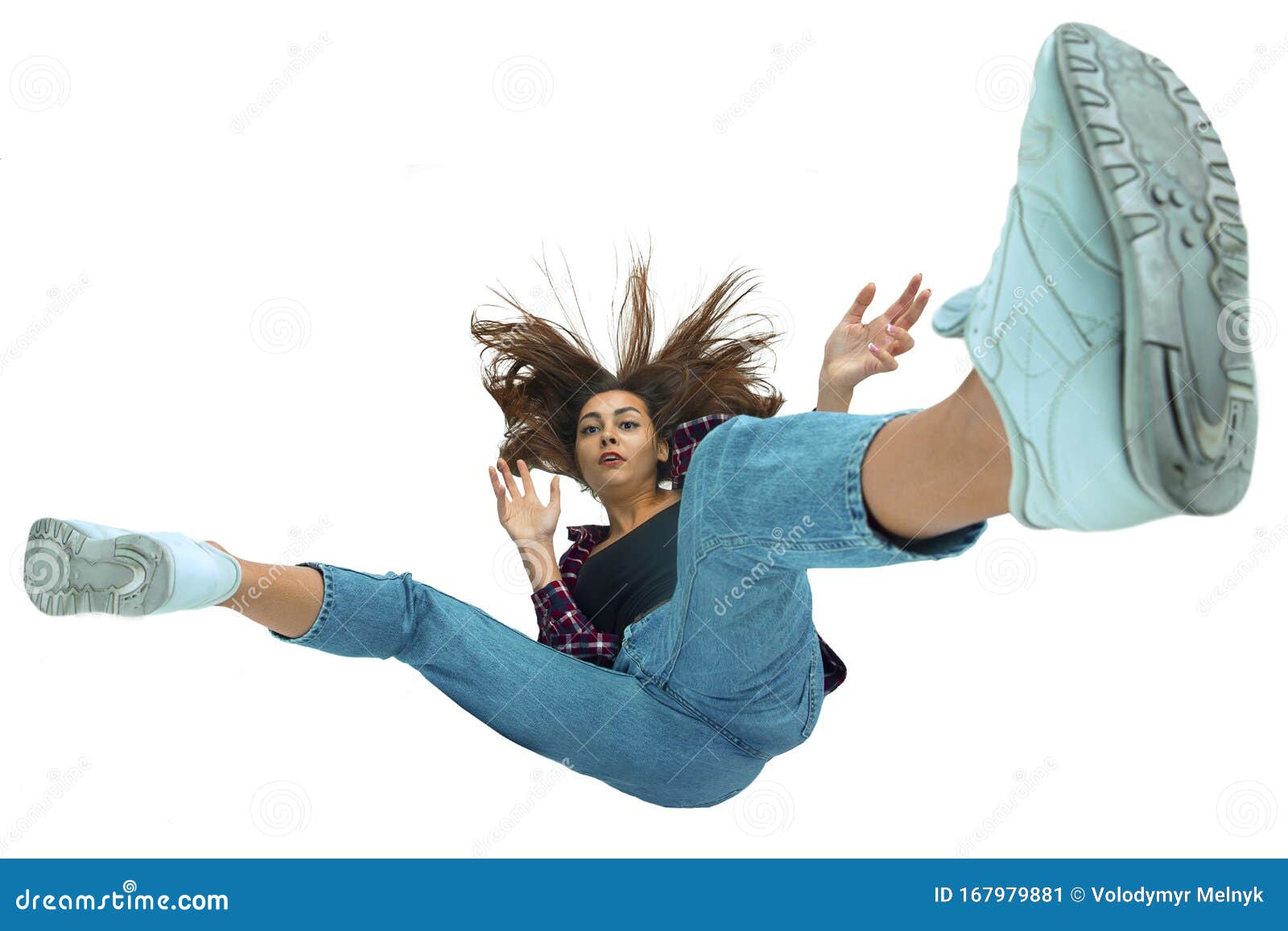 A Second before Falling - Young Girl Falling Down with Bright Emotions ...